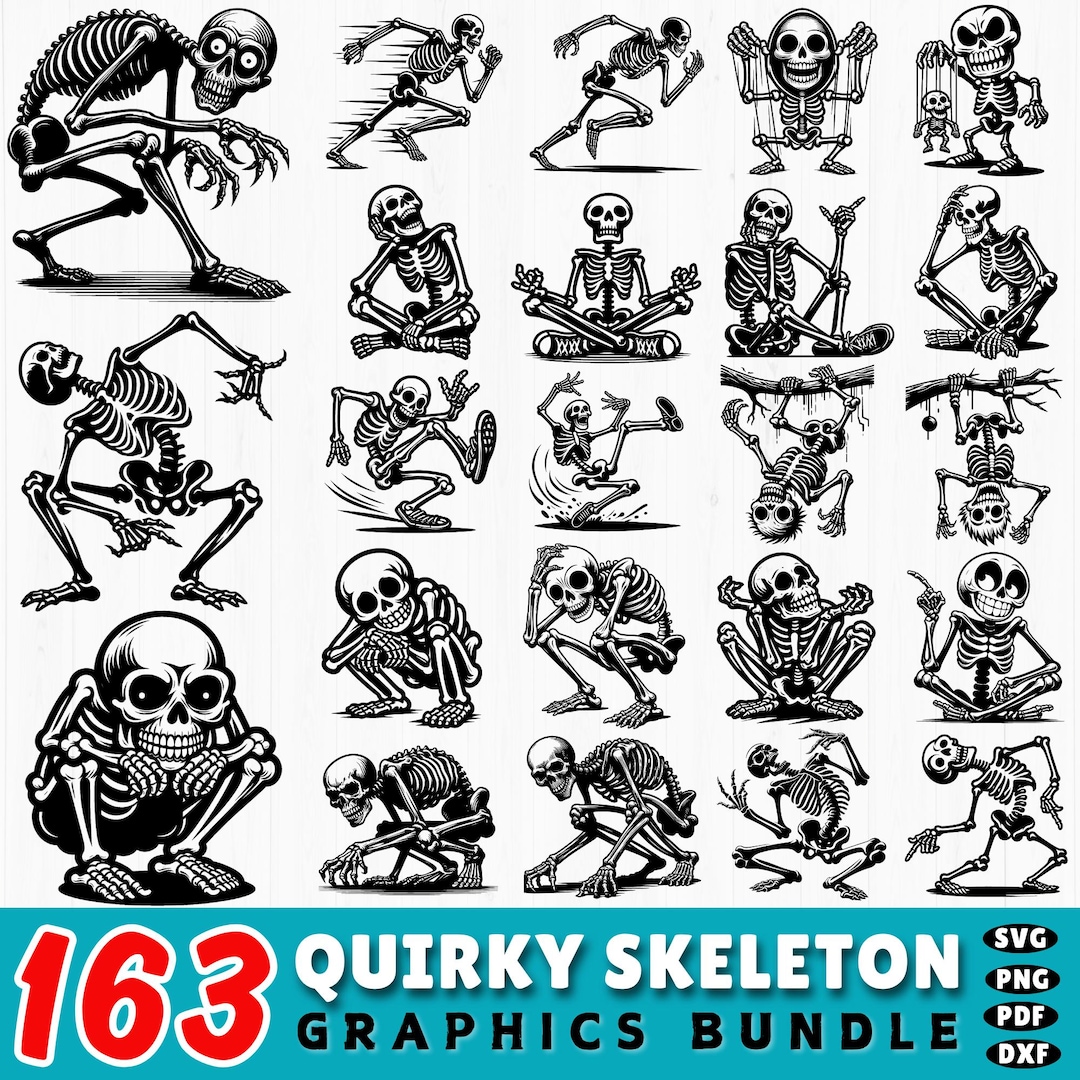 163 Quirky Skeleton SVG Bundle: Funny Skeleton Clipart, Cute Bone ...