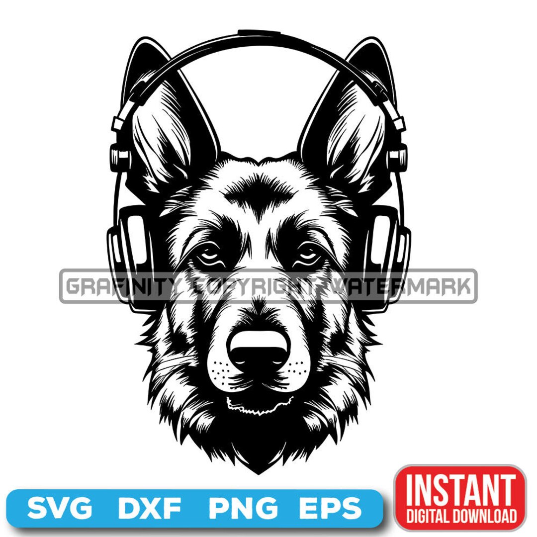 German Shepherd SVG K-9 Pet Police German Shepherd Wearing Headset Cool ...