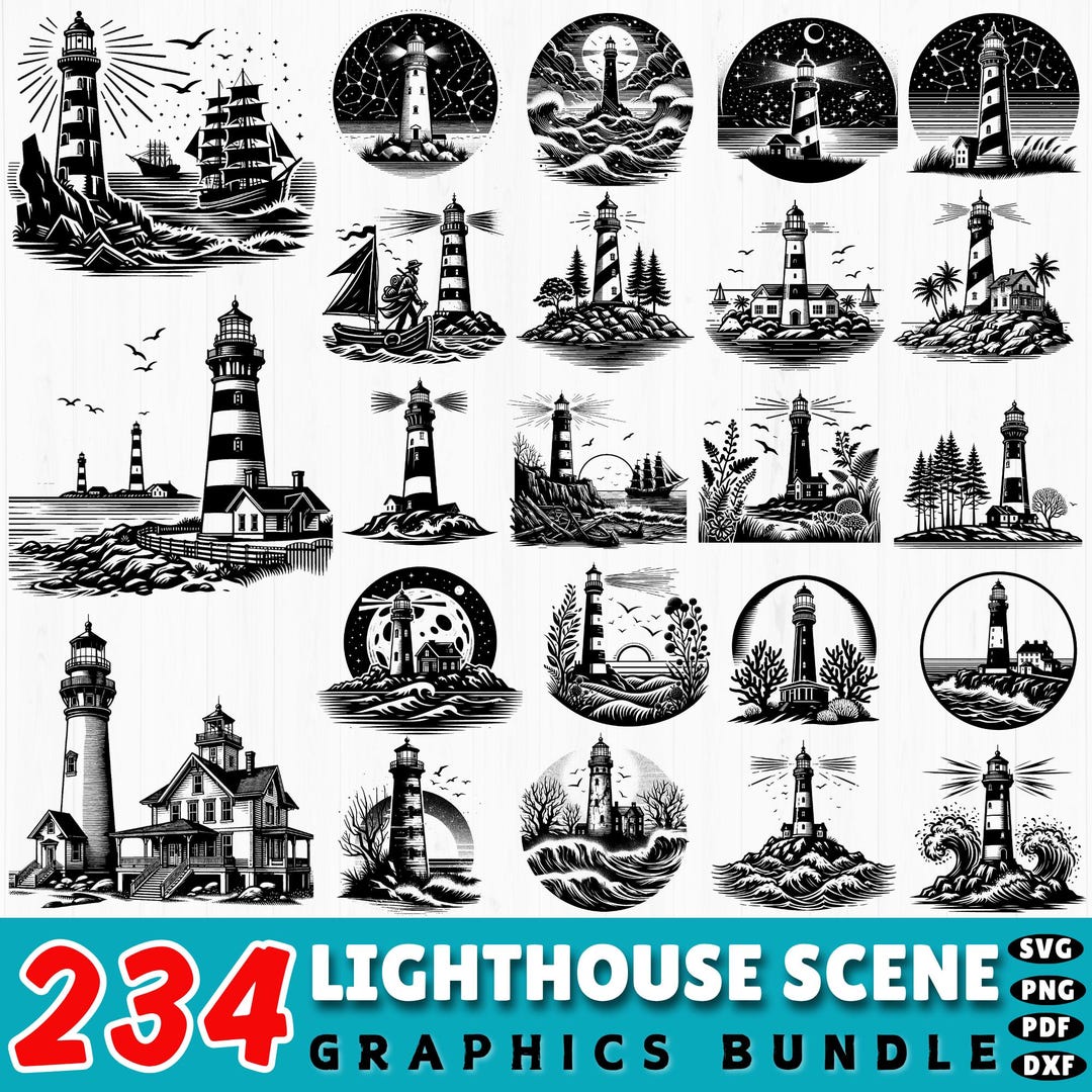 234 Lighthouse Scene SVG | Coastal Ocean DXF Bundle | Nautical Cricut ...