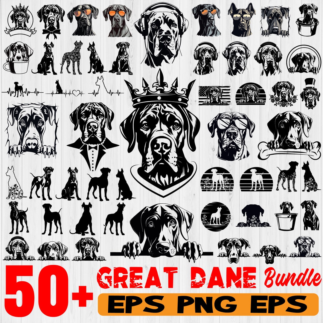 Great Dane SVG, 50+ Great Dane Vector Bundle Graphics, Digital Download ...