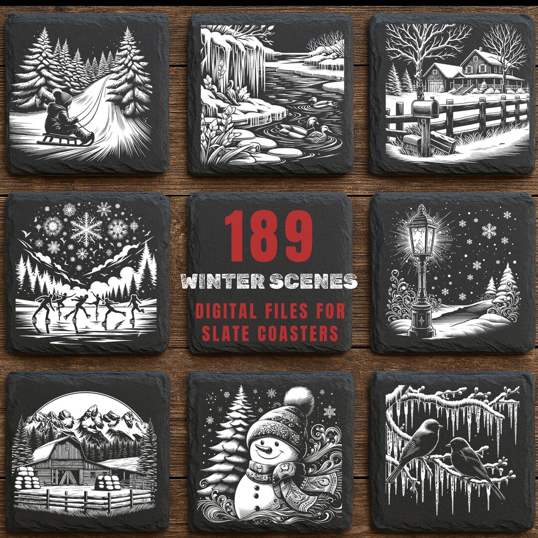 189 Winter Scene Slate Engraving Files: Snowy Landscape SVG & PNG ...