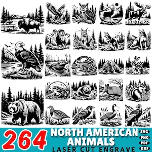 Wildlife Laser Engraving Files: North American Animals DXF SVG Bundle ...