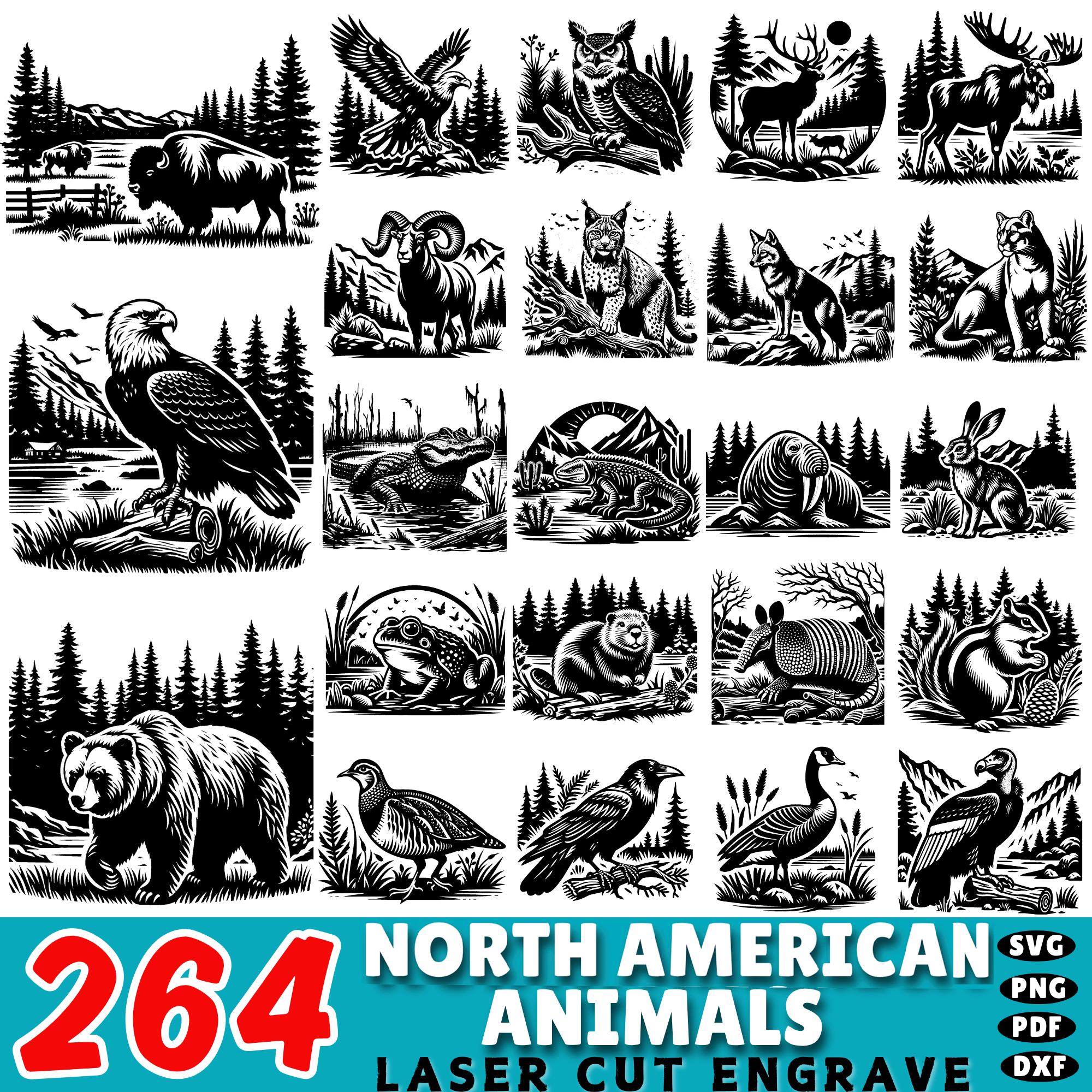Wildlife Laser Engraving Files: North American Animals DXF SVG Bundle ...
