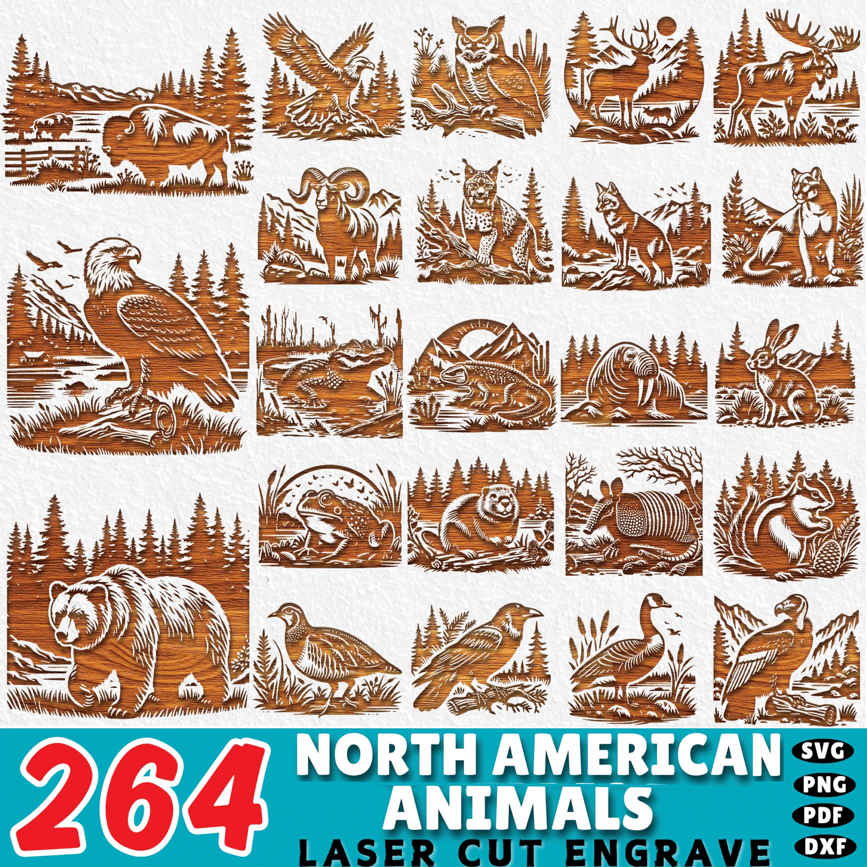 Wildlife Laser Engraving Files: North American Animals DXF SVG Bundle ...
