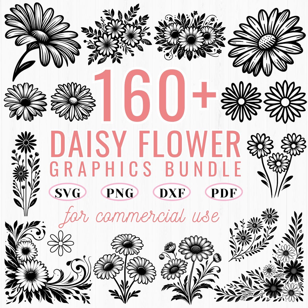 Daisy Flower SVG Bundle: 160+ Floral Line Art Cut Files (digital ...
