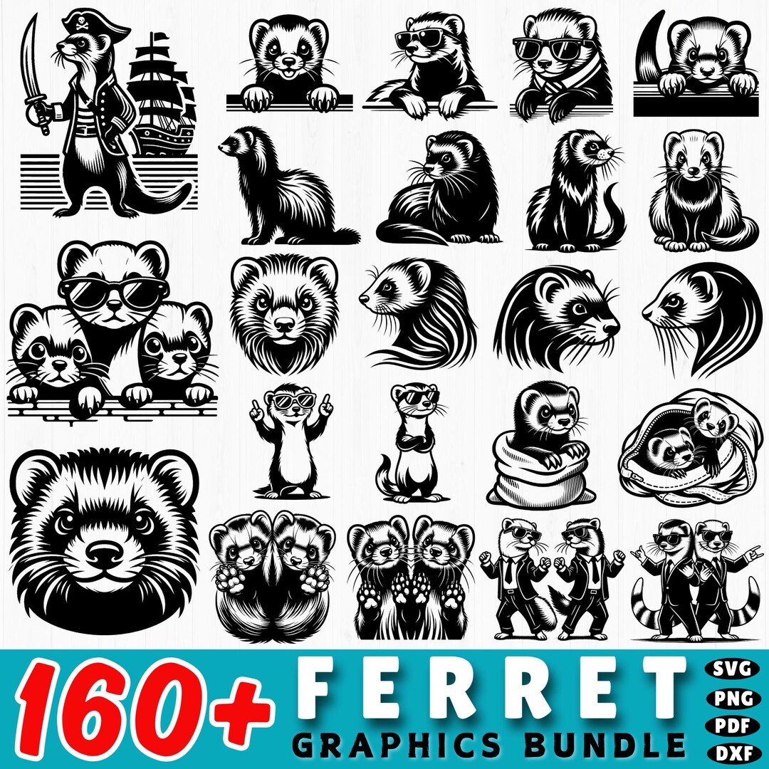160+ Ferret Svg Bundle | Cute Pet Ferret Dxf Files | Funny Ferret ...