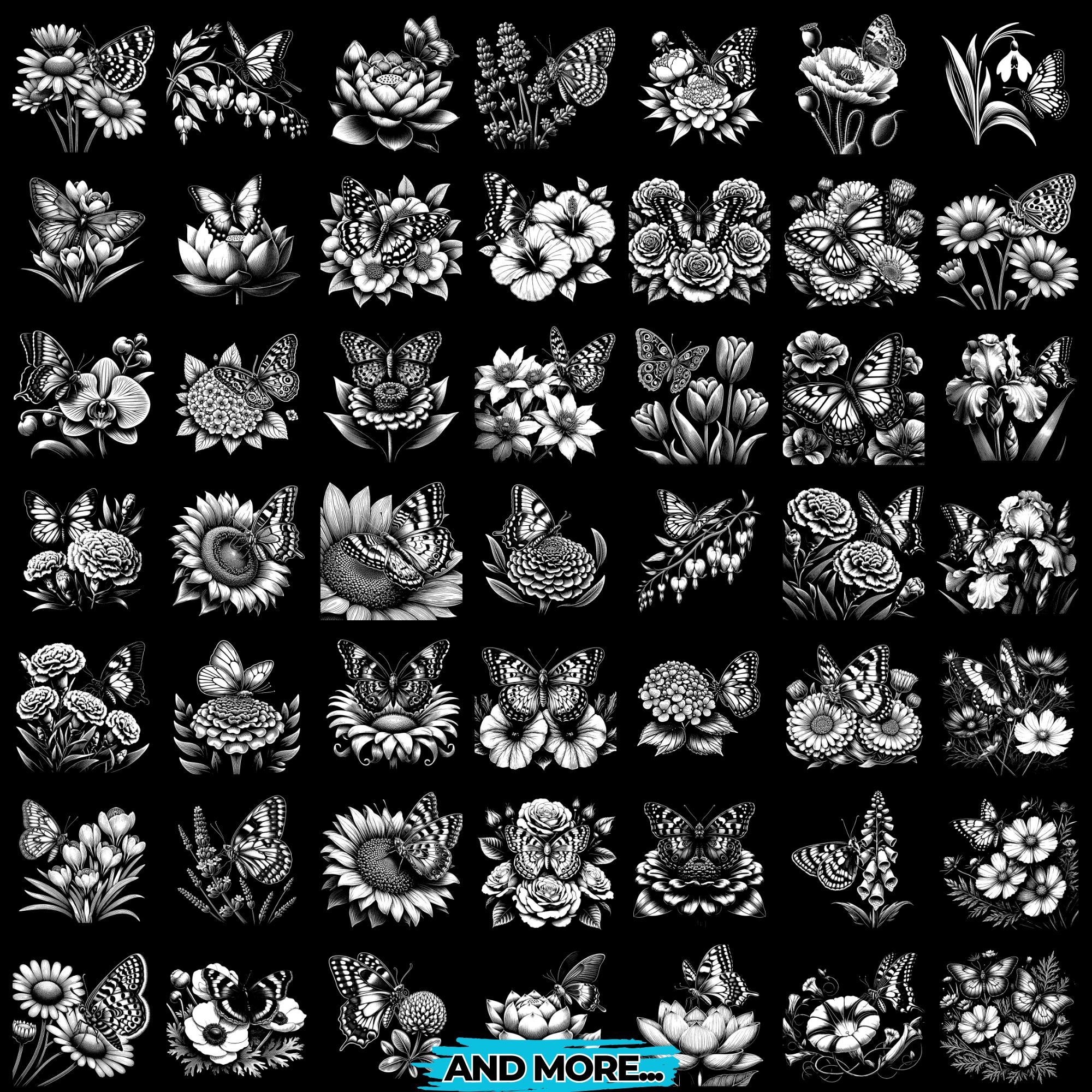 169 Butterfly and Flower Slate Engraving Files: Floral Butterfly PNG ...
