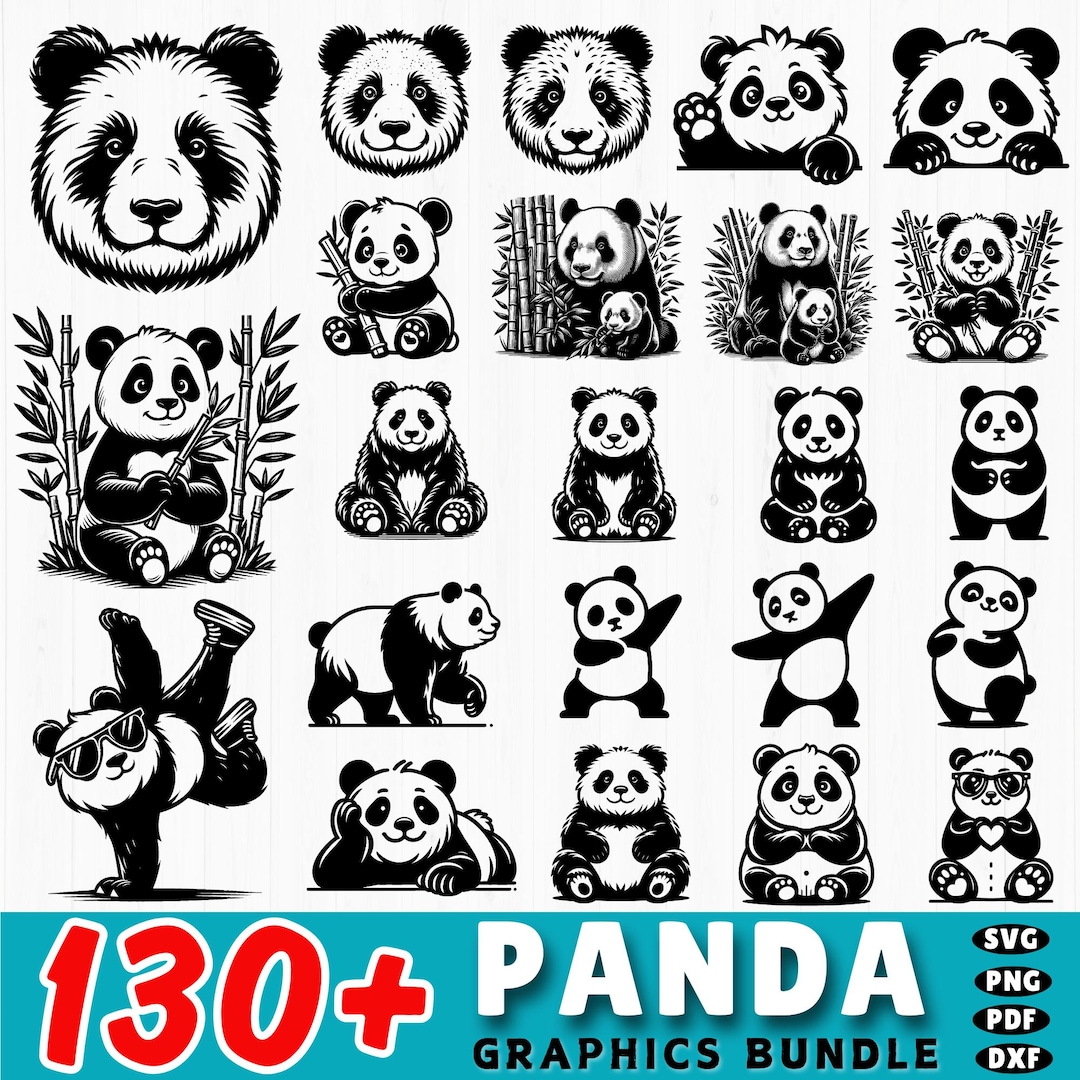 130+ Panda Svg Bundle | Cute Panda Bear Cut Files | Cricut Svg Dxf Png ...