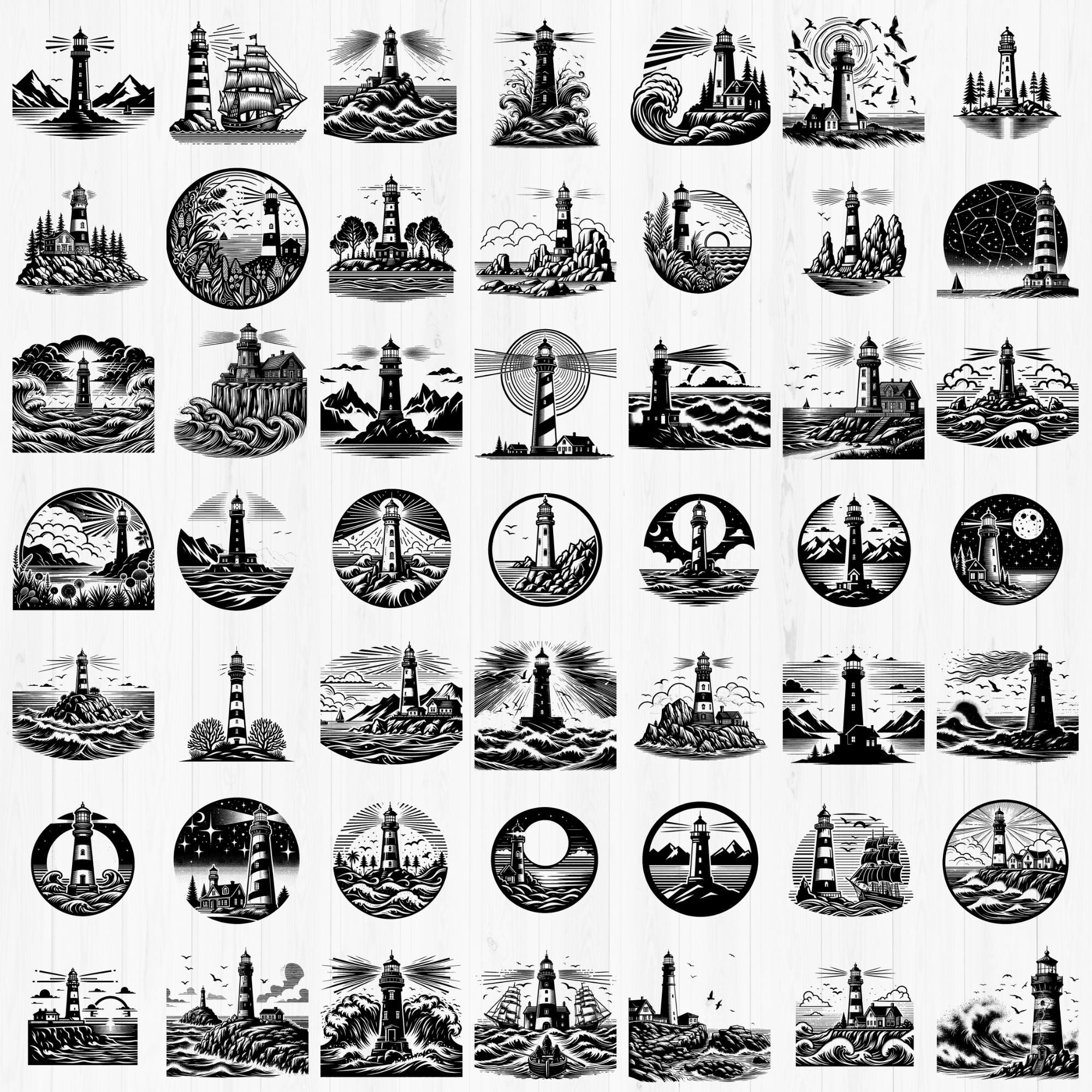 234 Lighthouse Scene SVG | Coastal Ocean DXF Bundle | Nautical Cricut ...