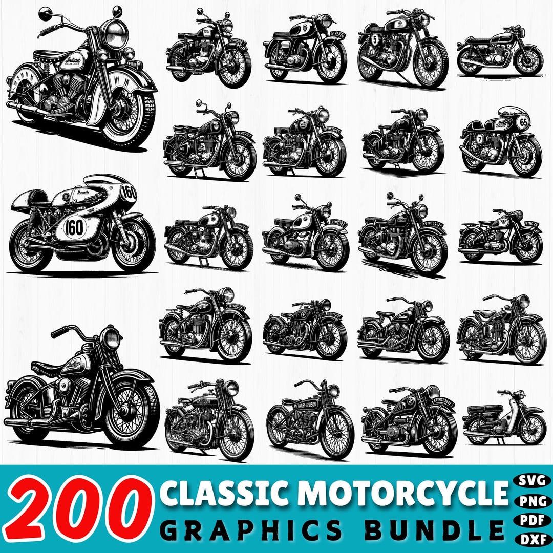 200 Classic Motorcycle Svg Bundle | Vintage Motorbike Cut Files ...