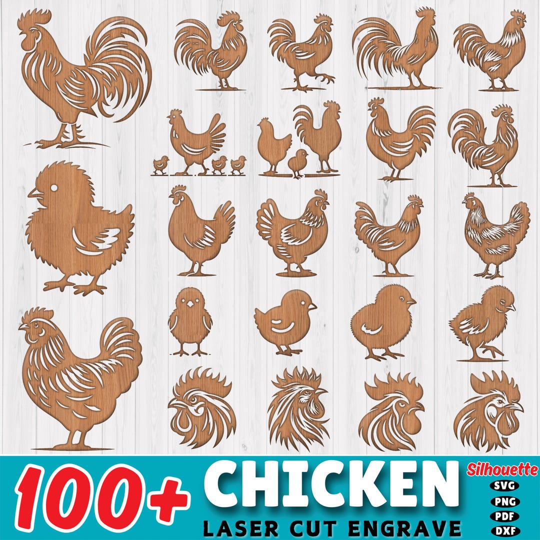 Laser Engraving Files 100+ Chicken Silhouette Dxf Bundle | Laser Cut ...