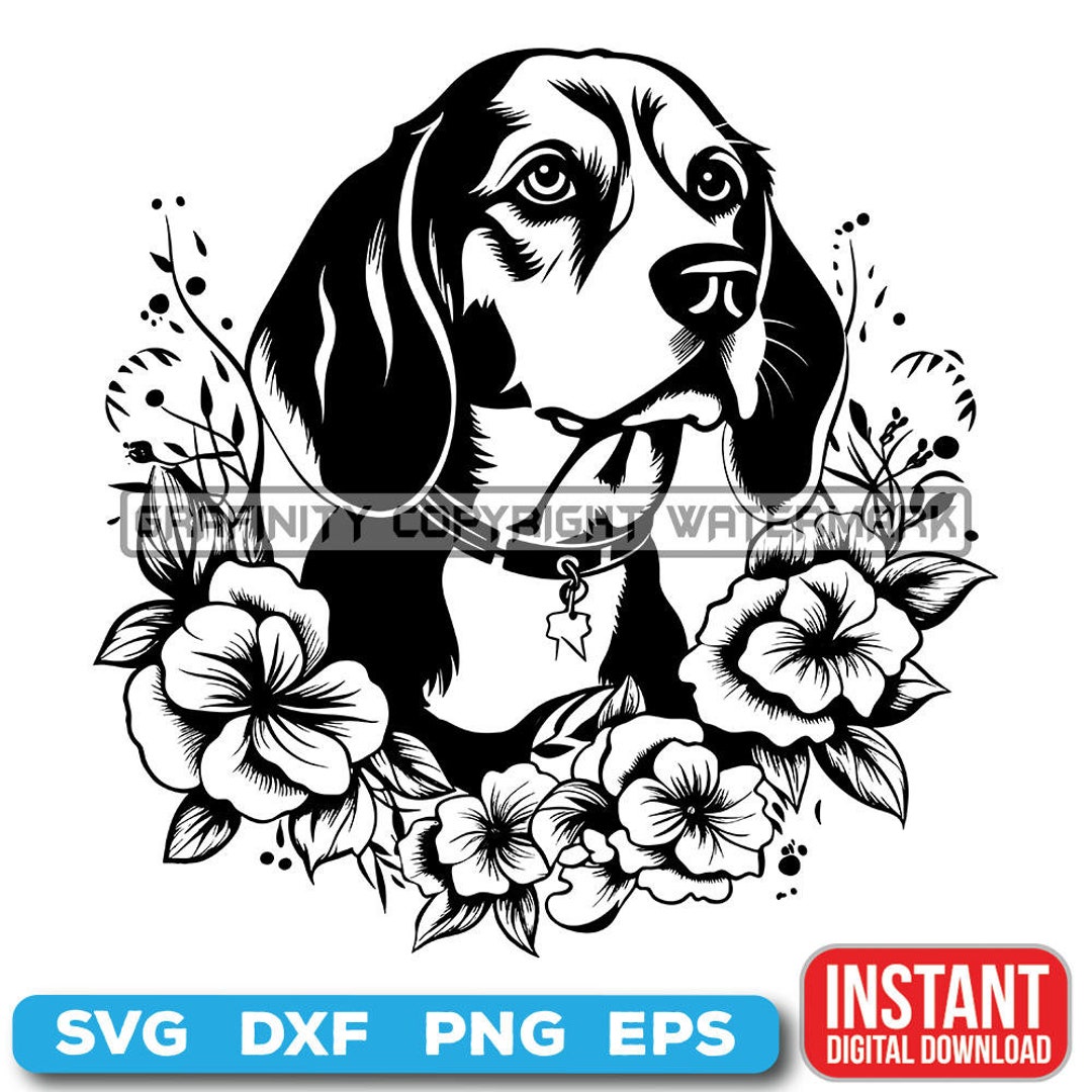 Beagle Dog SVG, Beagle Clipart, BEAGLE Mixed With Florals Vector Art ...