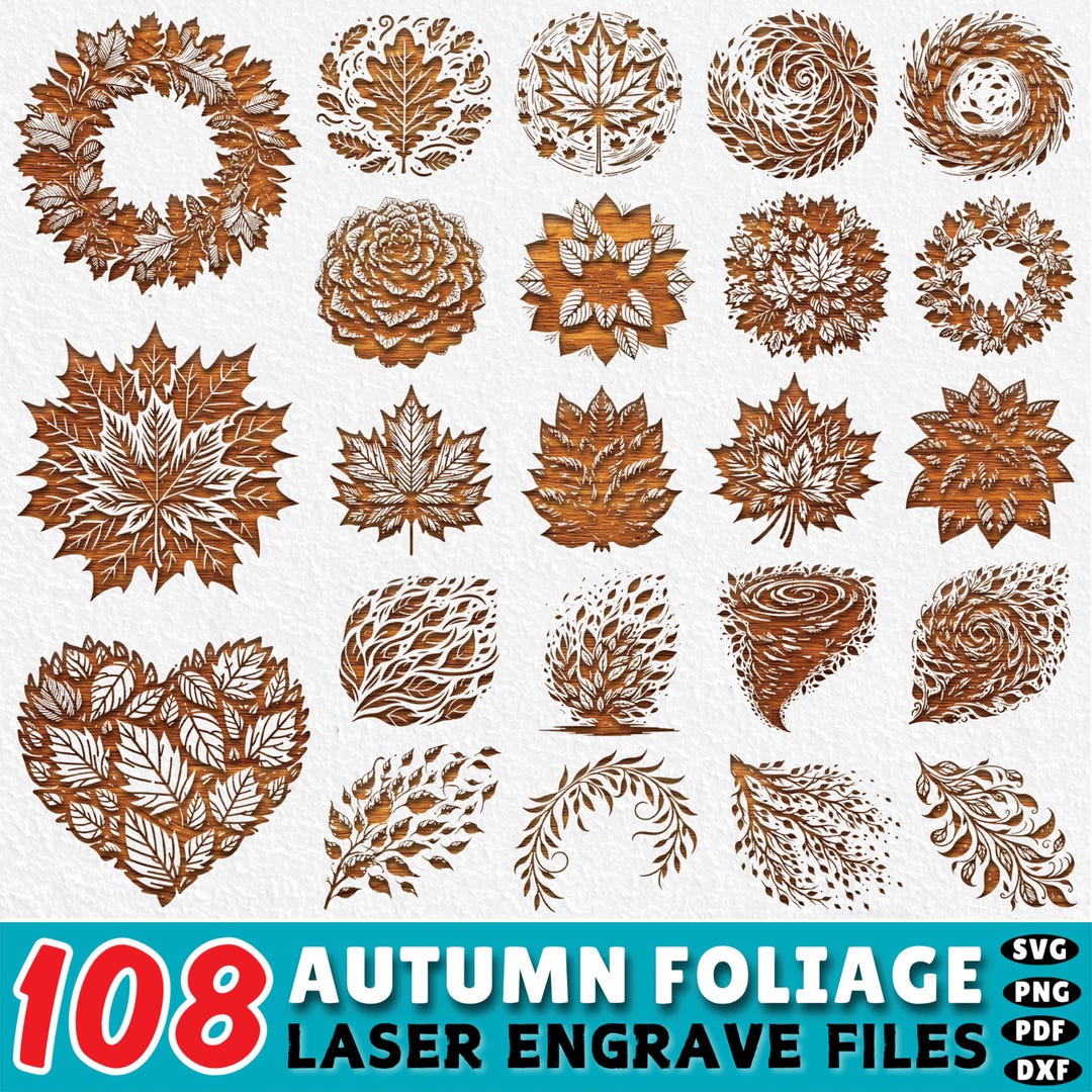 108 Autumn Foliage Laser Engraving SVG Bundle: Fall Leaf Designs, CNC ...