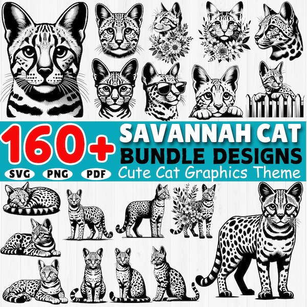 Savannah Cat Clipart - Etsy