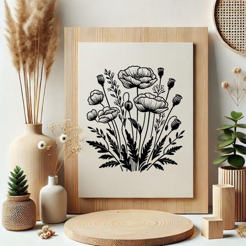 Poppy Flower Line Art SVG Bundle: Botanical Cut Files (digital Download ...