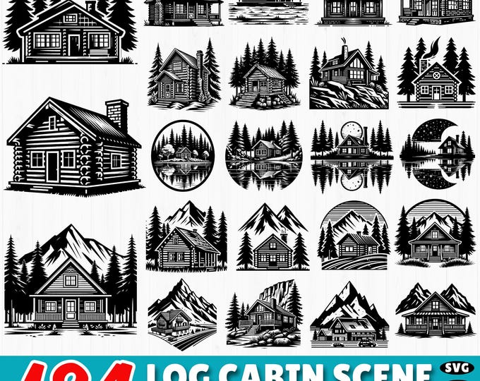 Rustic Log Cabin Wood Scene Valley Mountain Lake Landscape Camp Svg,dxf ...