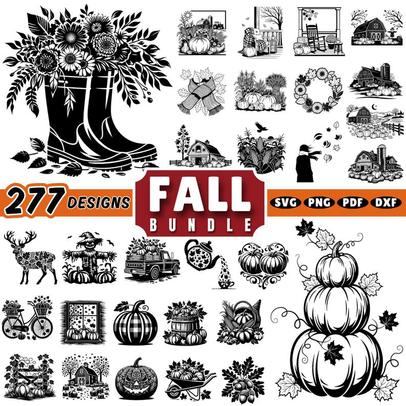 277 Fall Graphics SVG Bundle: Autumn Clipart, Pumpkin Leaf Cricut Cut ...