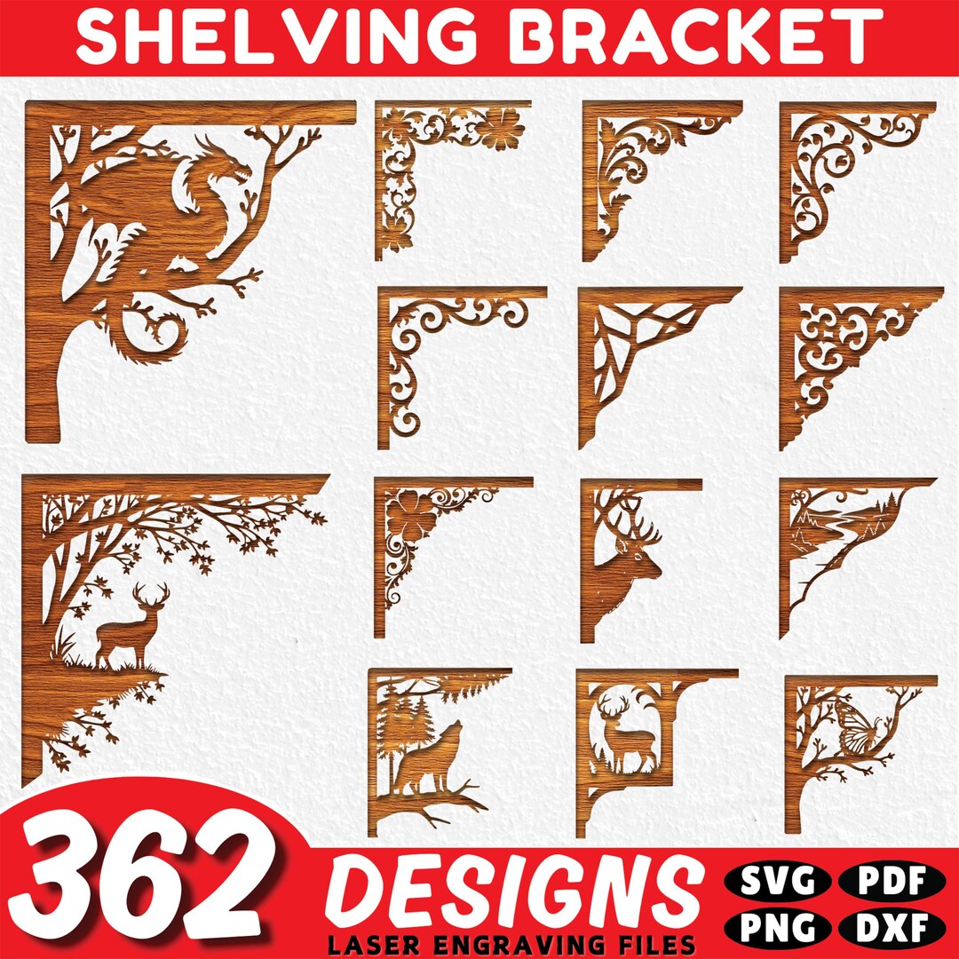 362 Shelf Bracket Laser Cut SVG Bundle: Decorative Shelf Support Design ...