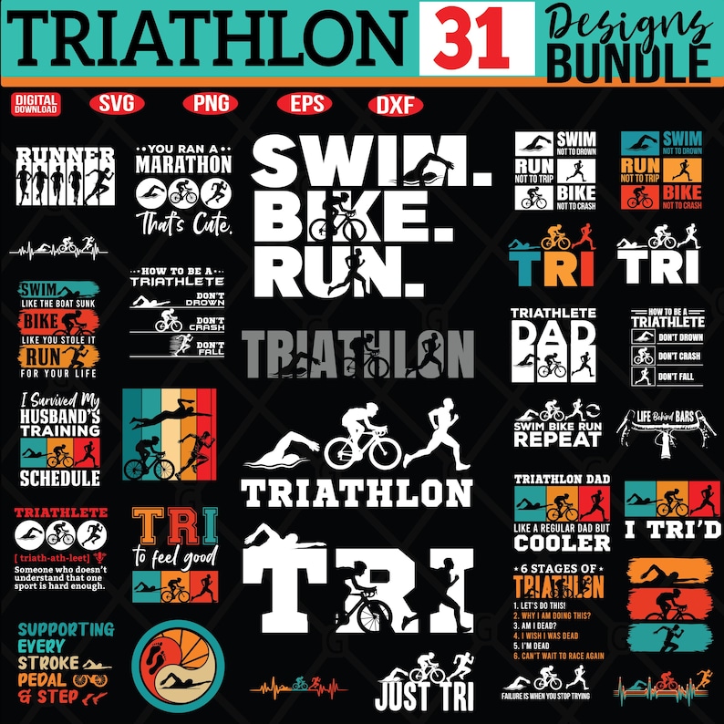 Triathlon SVG Bundle - 31 Triathlon Bundle Designs - Digital Download ...