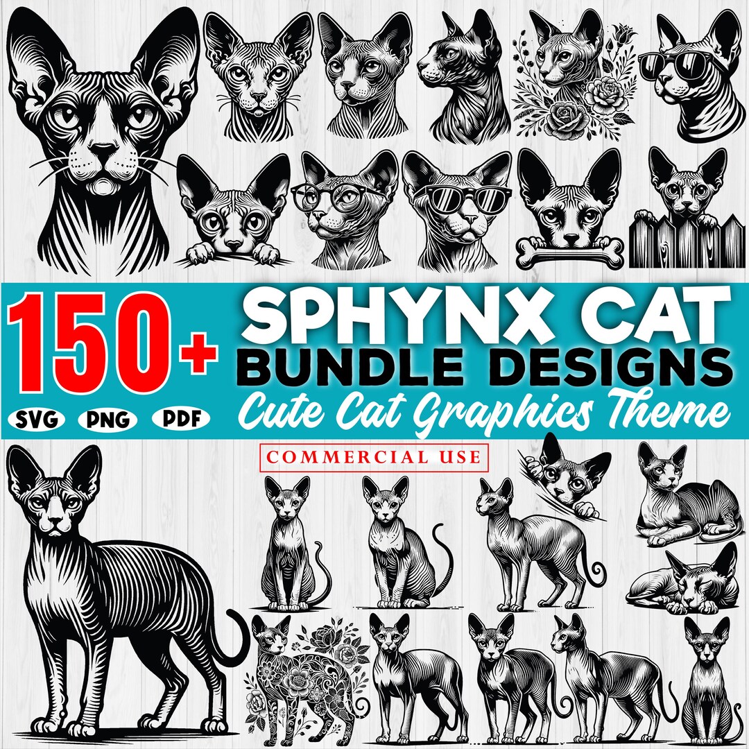 Sphynx Cat SVG Bundle: Hairless Cat Clipart, Commercial Use - Etsy
