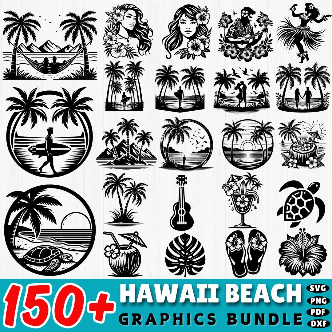 150+ Hawaii Beach SVG Bundle | Tropical Palm Tree & Sunset Cut Files ...