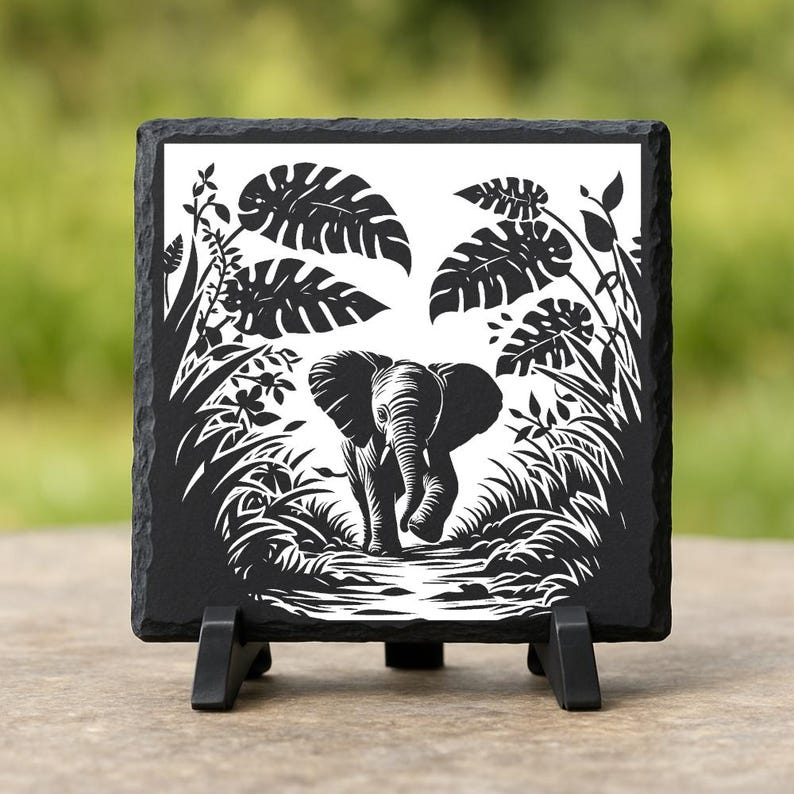62 Elephant Jungle Scene Slate Engraving Files: Wildlife PNG Bundle for ...