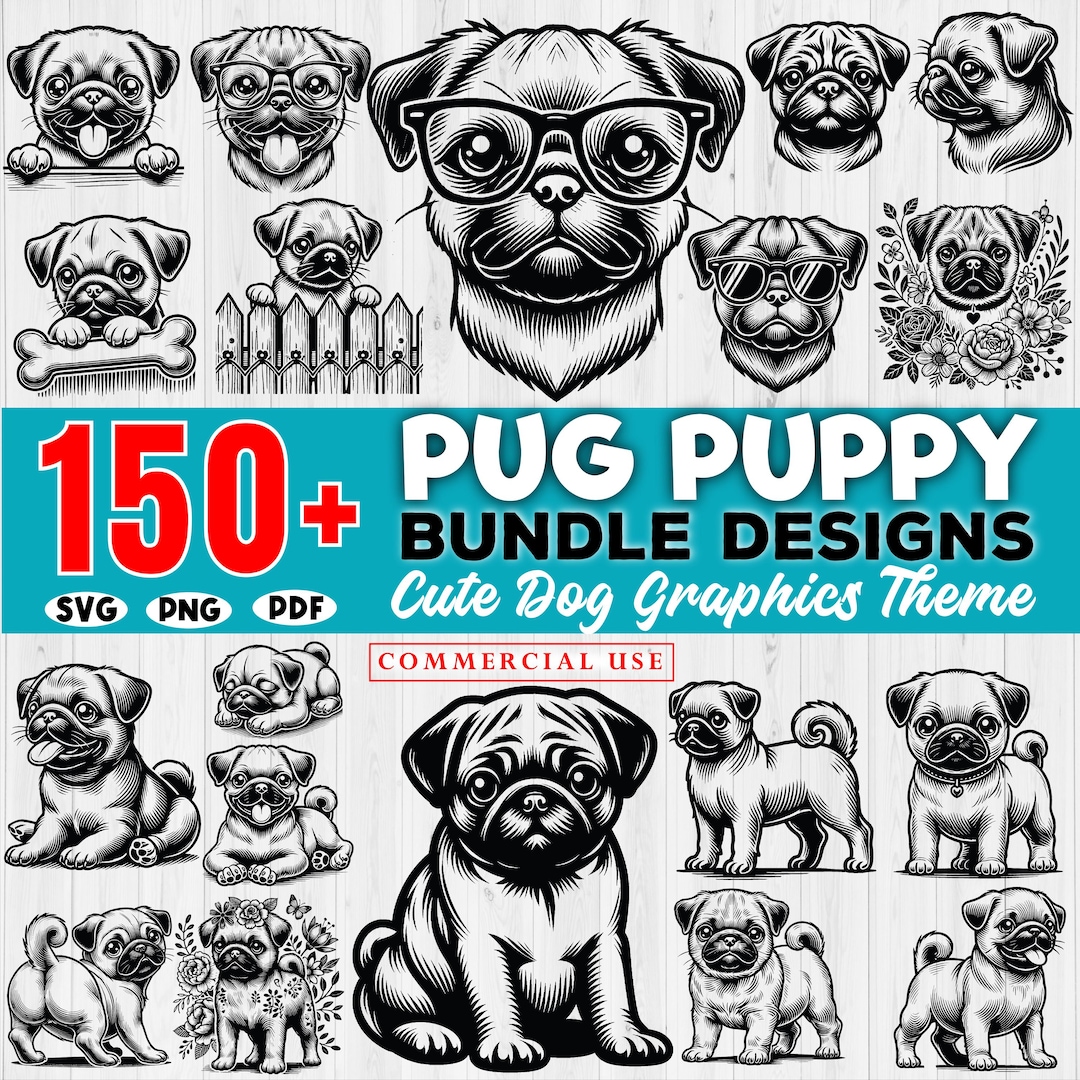 150+ Cute Pug Puppy SVG Bundle, Pug Puppy Svg, Dog Graphics for Cricut ...