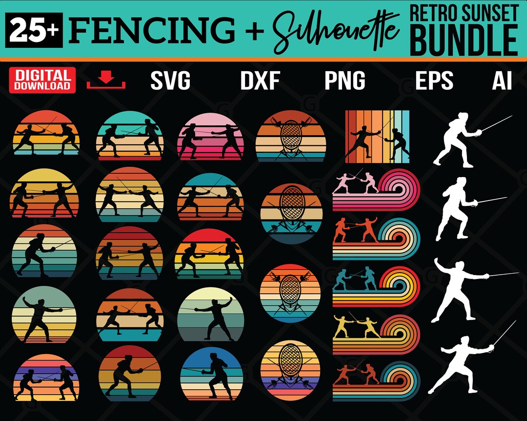 Fencing Svg Fencing Cut File Bundle SVG Fencing Retro Sunset Bundle ...