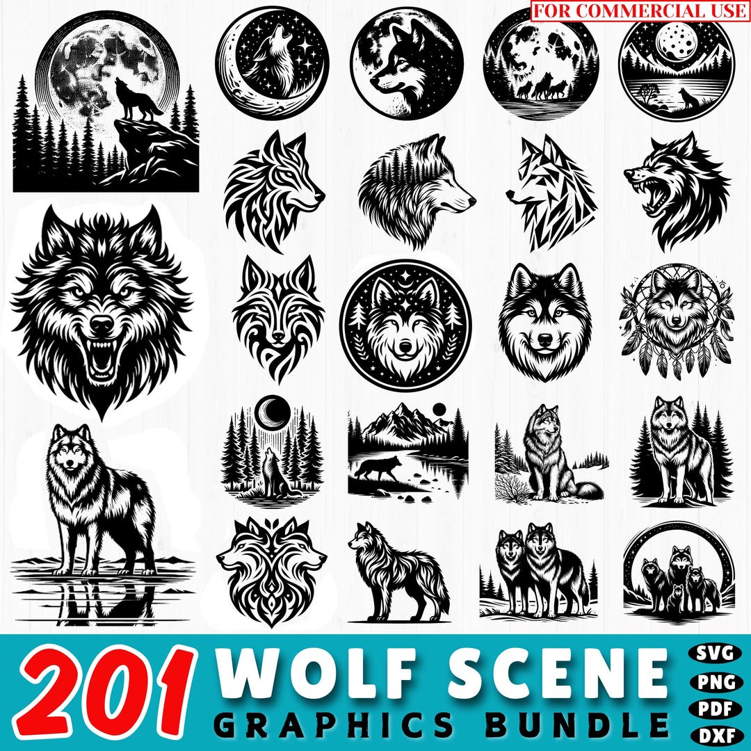 Wolf Scene SVG Bundle: 201 Forest Silhouette Cut Files (digital ...
