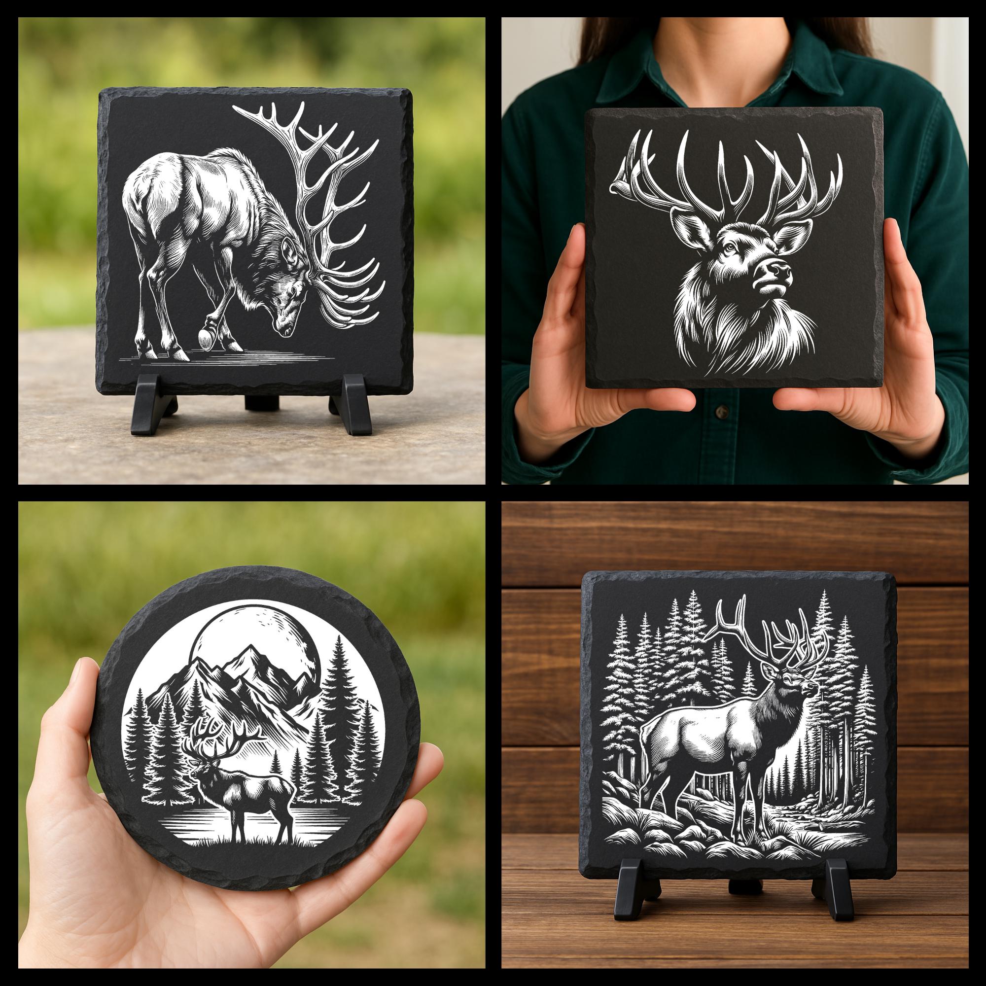 192 Elk Slate Engraving Files: Wildlife PNG Bundle for Laser Engraving ...