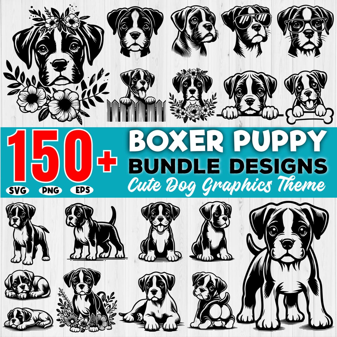 150+ Cute Boxer Puppy SVG Bundle, Boxer Puppy Svg, Dog Graphics for ...