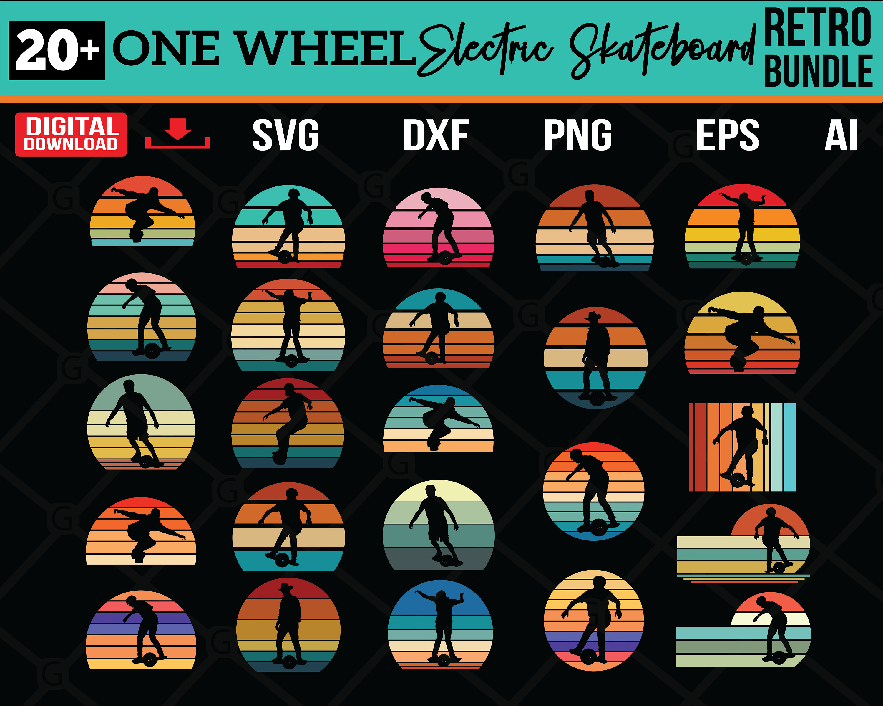 Onewheel SVG Onewheel Electric Skateboard Bundle SVG Files Skateboard ...