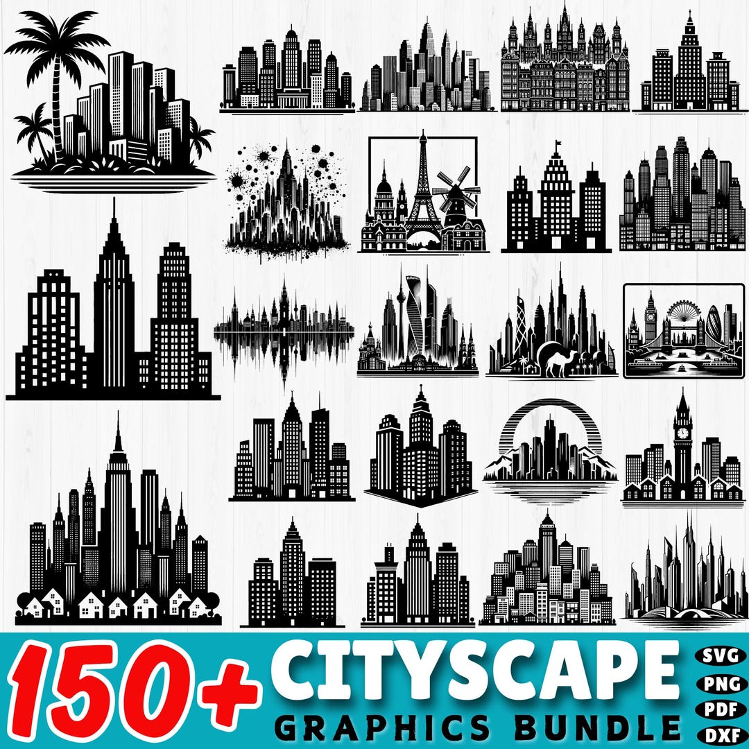 150+ Cityscape SVG Bundle: Urban Skyline Cut Files (commercial Use) - Etsy