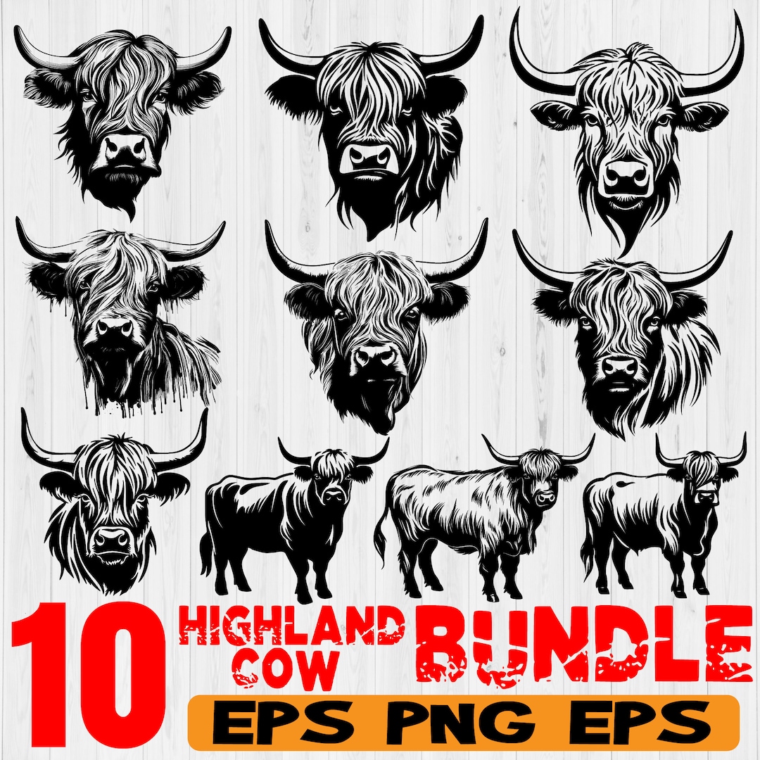 Highland Cow SVG Highland Cow Vector Bundle 10 Designs Digital Download ...