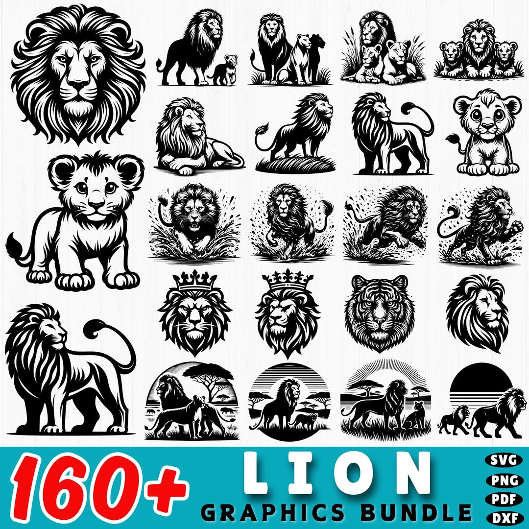 160+ Lion Svg Bundle | Wild Animal Dxf Cut Files | King of the Jungle ...