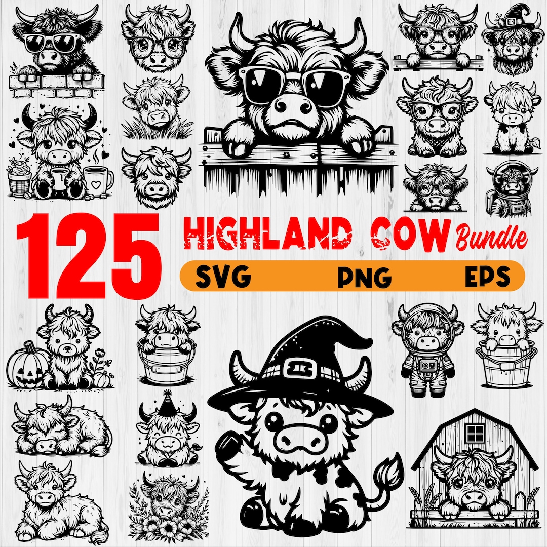 Highland Cow SVG Bundle: 125 Graphics (digital Download) - Etsy