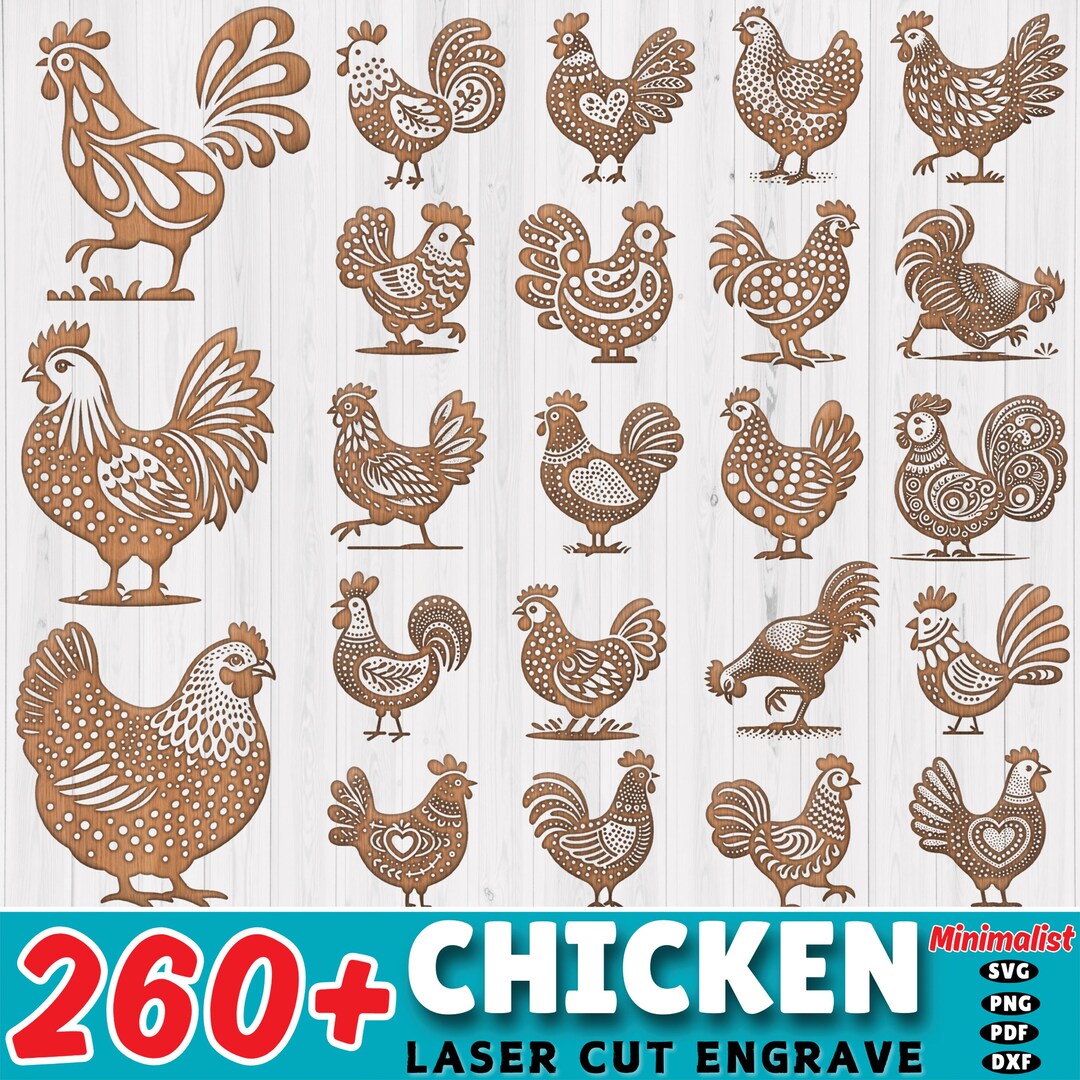 Laser Engraving Files 260+ Chicken Minimalist Dxf Bundle | Line Art ...