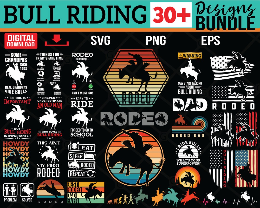 Bull Riding or Rodeo SVG Bundle - Bull Riding 30+ Files Bundle Eps, Svg ...