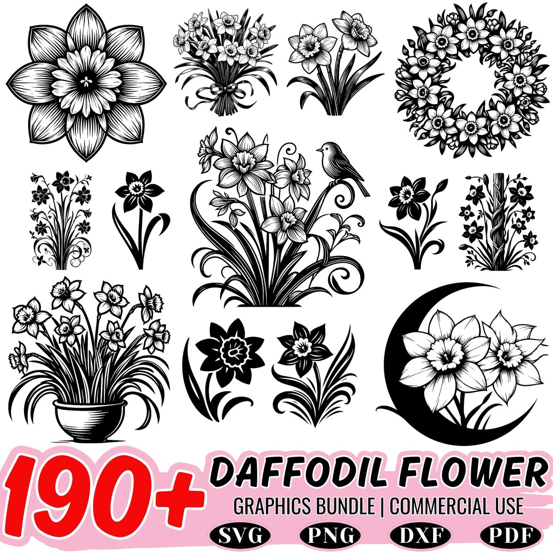 Daffodil Flower SVG Bundle: Floral Clipart, Cricut Cut Files ...