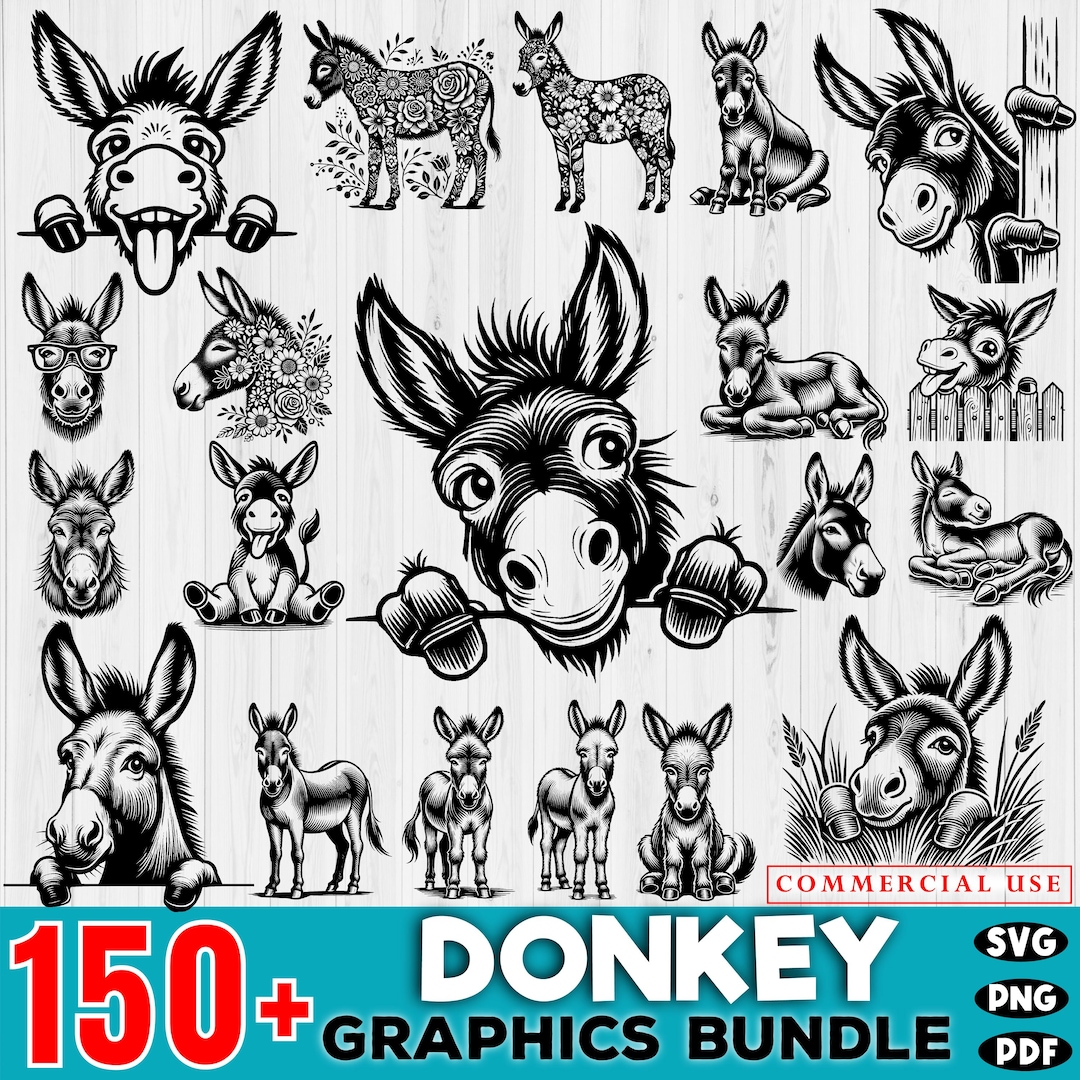 150+ Donkey Graphics SVG Bundle, Svg, Png and Pdf - Cricut Cut Files ...