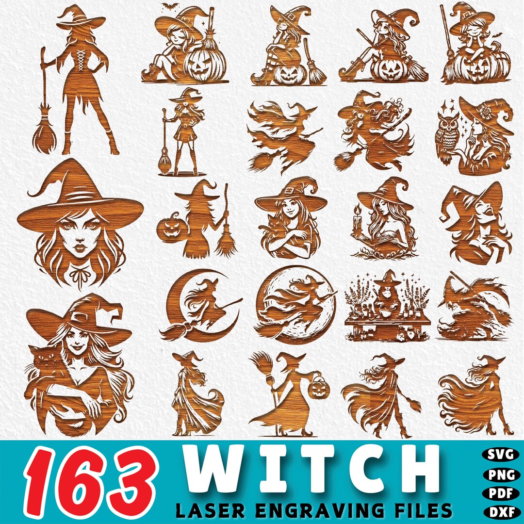 163 Witch Laser Engraving SVG Bundle: Halloween Laser Cut Files, CNC ...