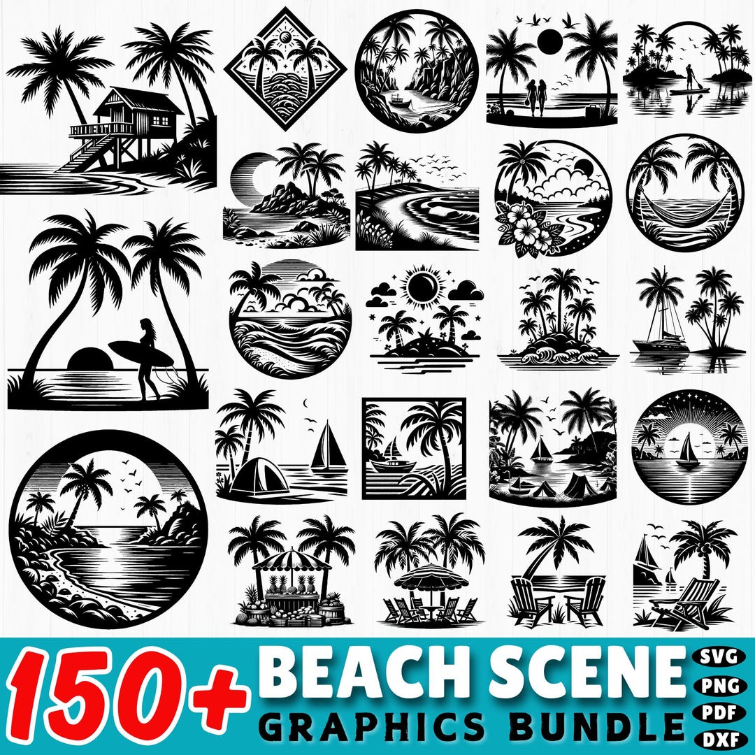 150+ Beach Scene Svg | Ocean Sunset Dxf Bundle | Tropical Summer Cricut ...