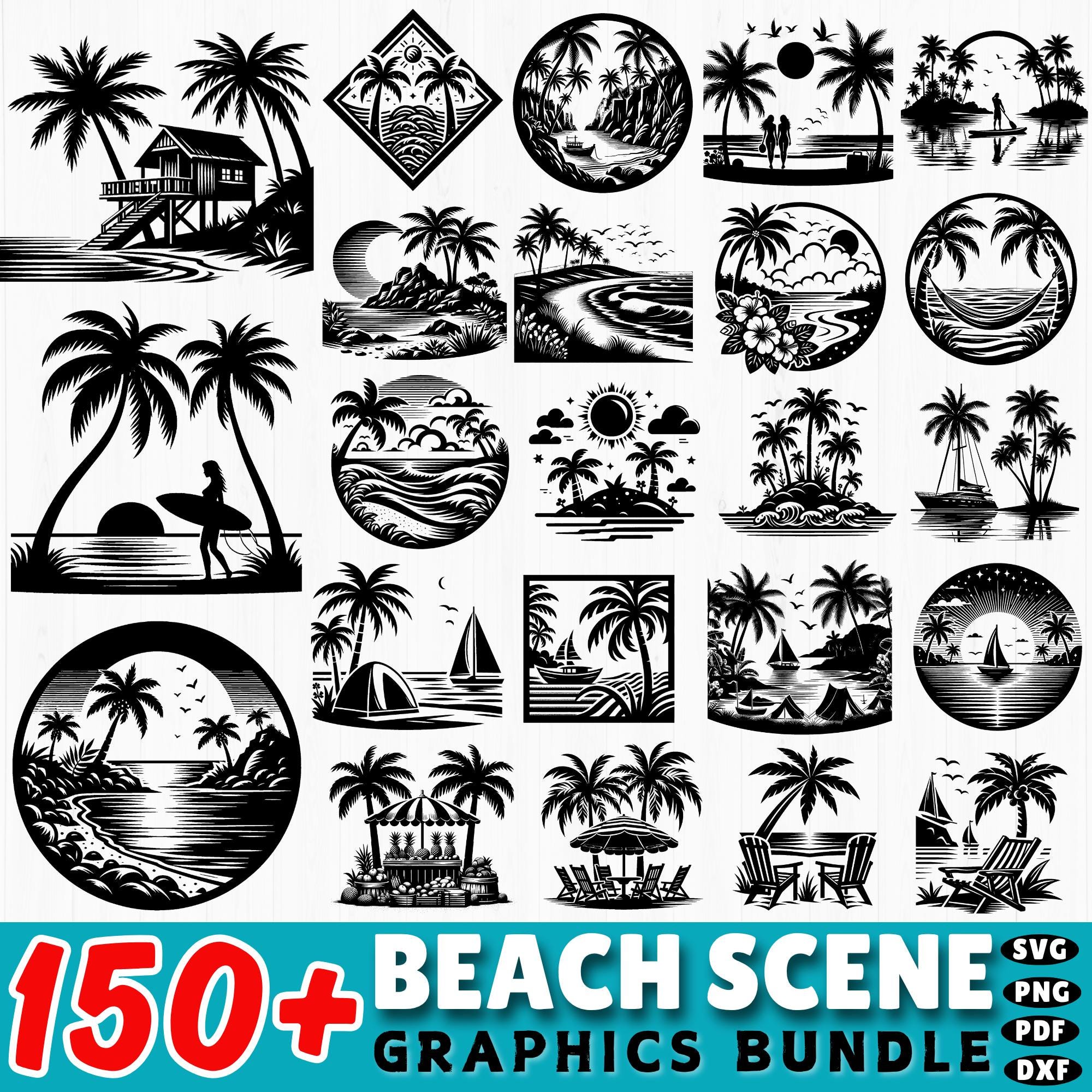 150+ Beach Scene Svg | Ocean Sunset Dxf Bundle | Tropical Summer Cricut ...