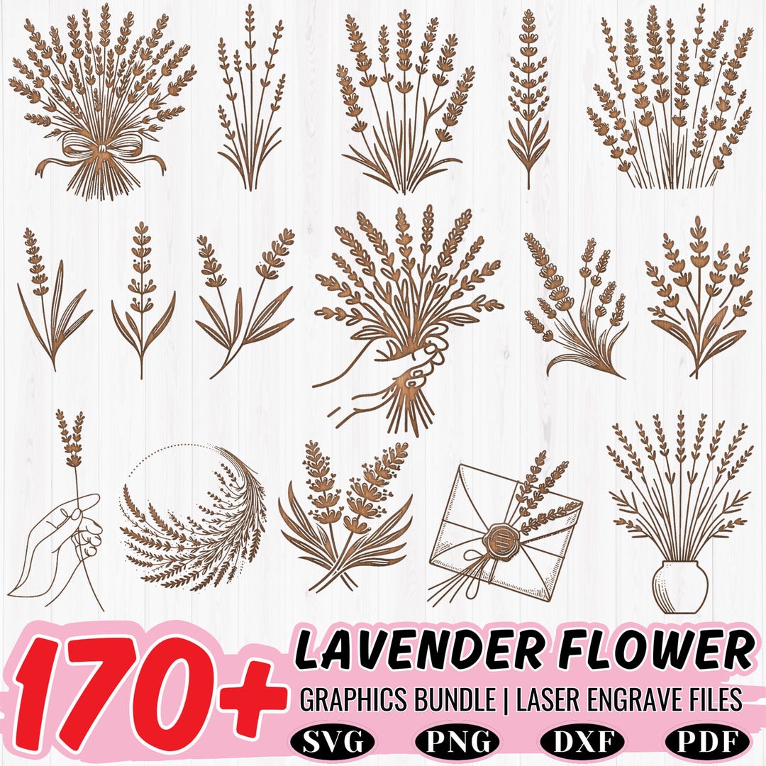 Laser Engraving Files 170+ Lavender Flower Dxf Bundle | Floral Laser ...