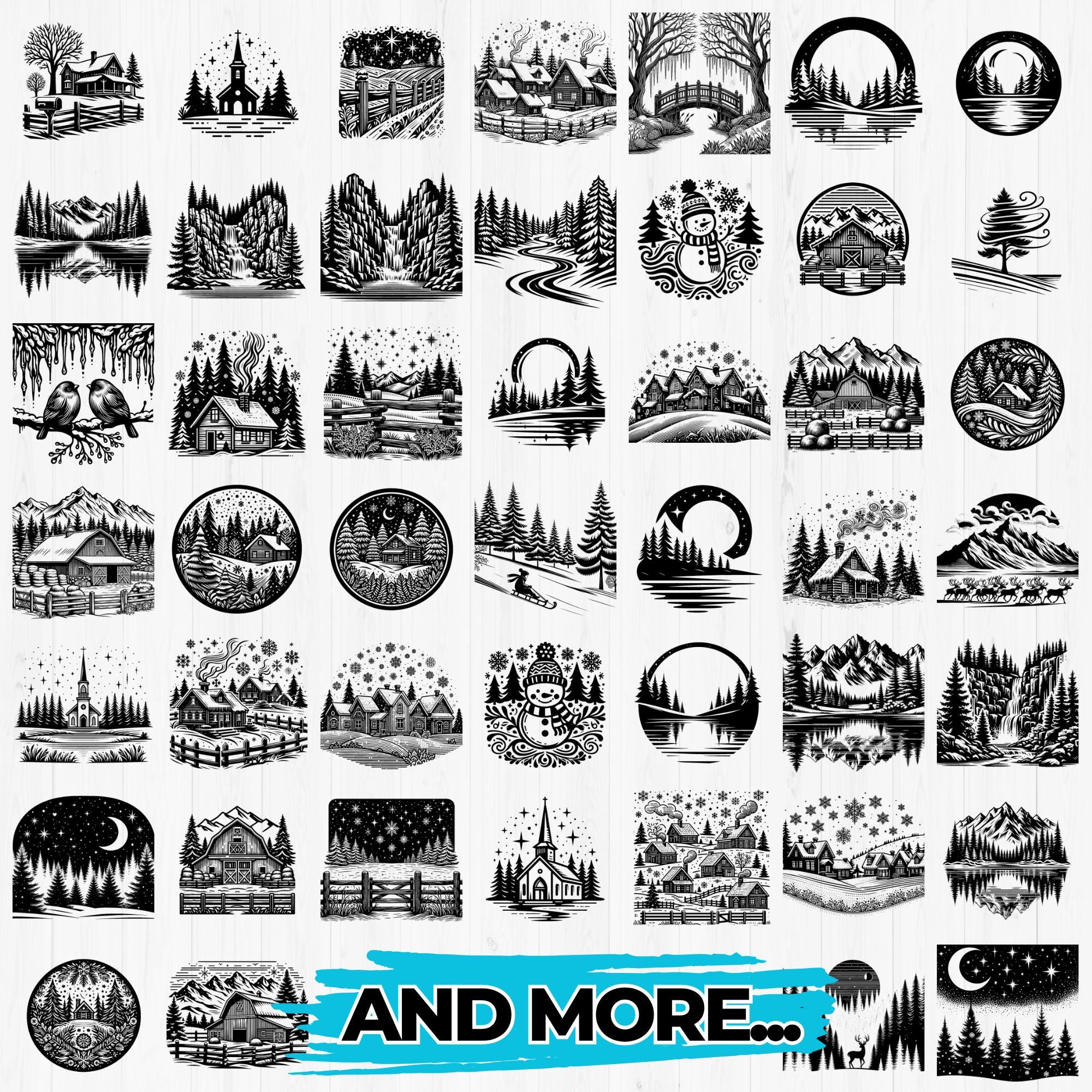 156 Winter Scenes SVG Bundle: Snowy Landscape Clipart, Pine Trees ...