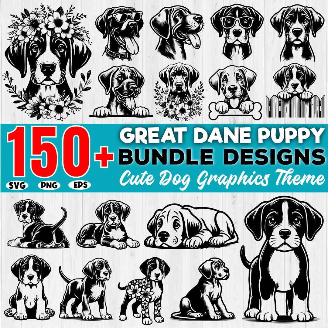 150+ Great Dane Puppy SVG Bundle: Cute Dog Clipart, Baby Great Dane ...