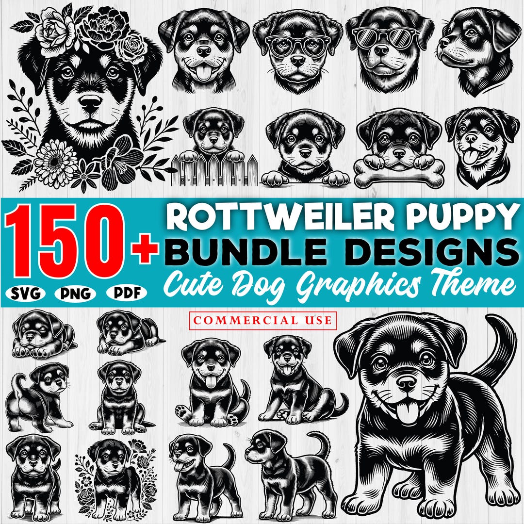 150+ Cute Rottweiler Puppy SVG Bundle, Rottweiler Puppy Svg, Dog ...