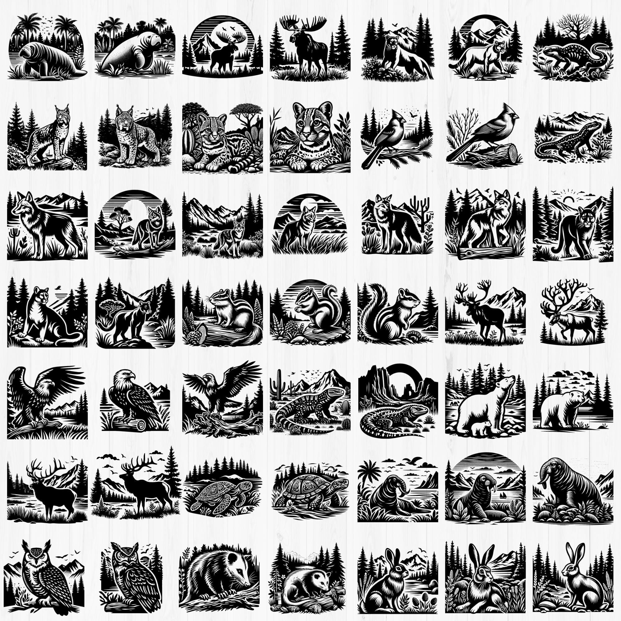 Wildlife Laser Engraving Files: North American Animals DXF SVG Bundle ...