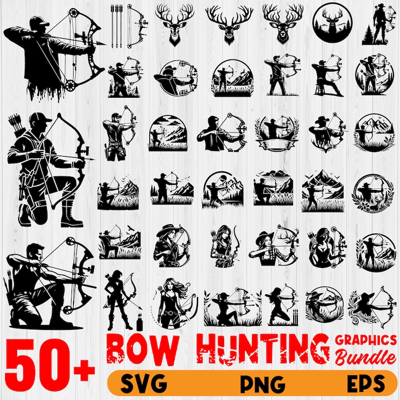 Bow Hunting SVG Graphics: Compound Bow Archery Designs (digital ...
