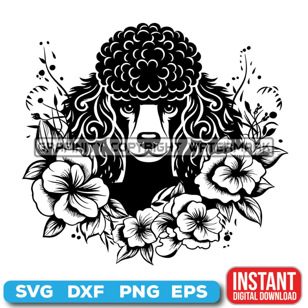 Poodle Dog SVG, Clipart, Poodle Mixed With Florals Vector Art, Digital ...